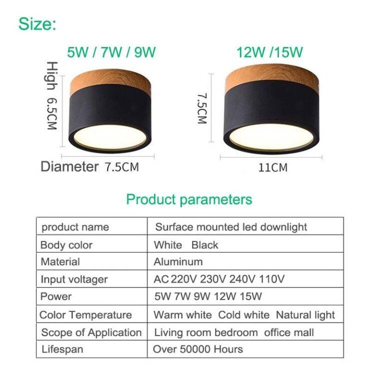 Dimmable Surface Mounted Wood-Pattern Downlight