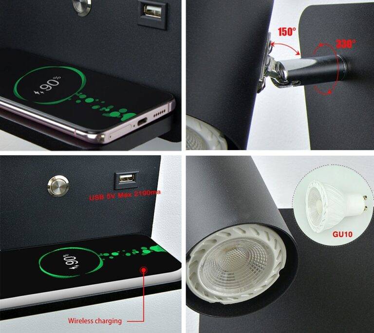 Rotatable Wall Lamp with Wireless Charger - Lighting4Home