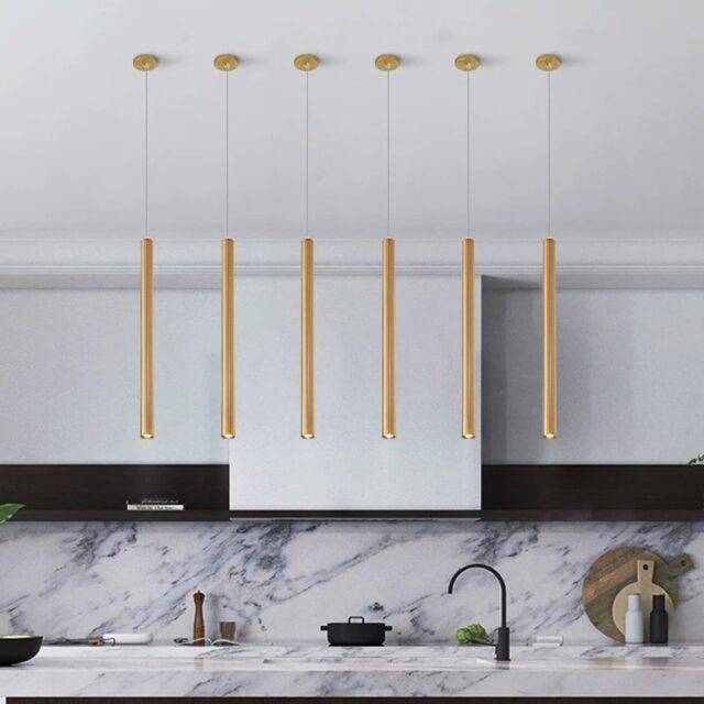 Slim Golden Long Tube Pendant Spotlights - Lighting4Home