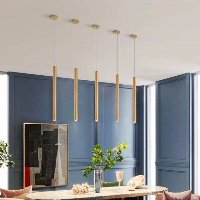 Slim Golden Long Tube Pendant Spotlights - Lighting4Home