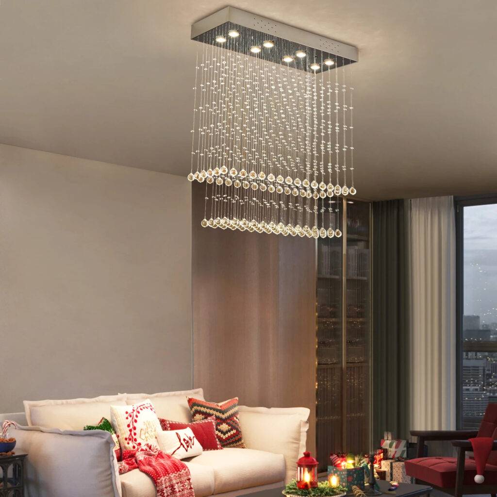 Elegant Rectangular Raindrop Crystal Chandelier - Lighting4Home